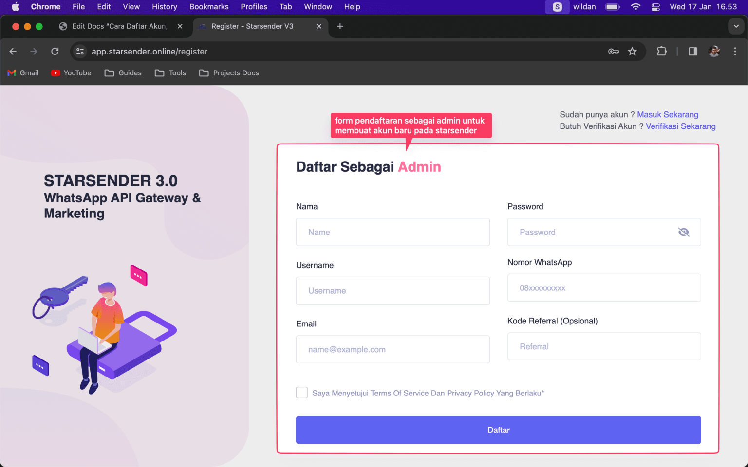 Cara Daftar Akun, Reset Password dan Login – Docs Starsender V3
